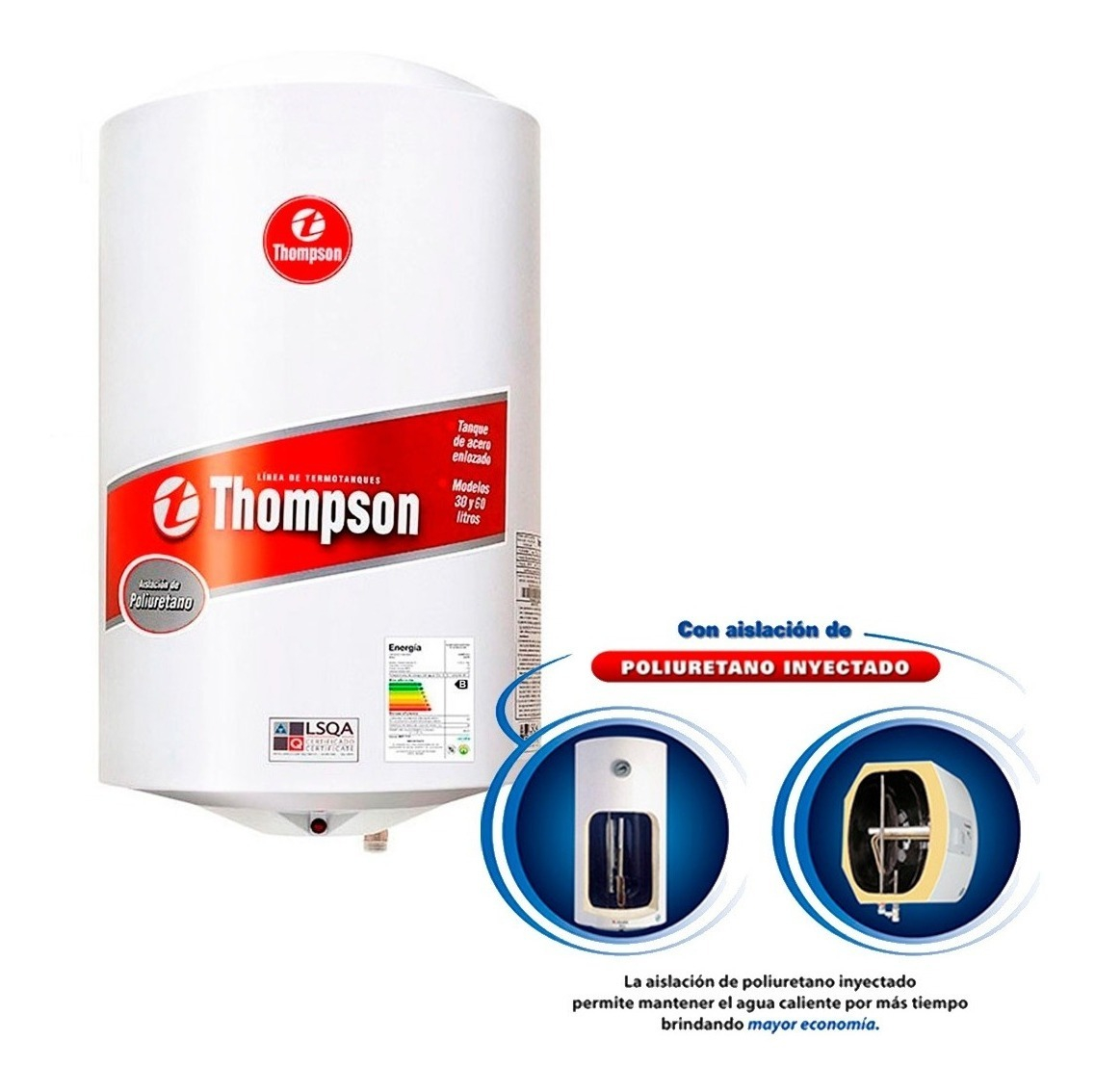 Termotanque Eléctrico Thompson Cilindrico 30 Litros Color Blanco ...